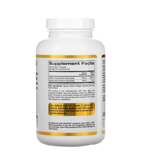 California Gold Buffered Vitamin C 750mg, 240 Veggie Capsules ...